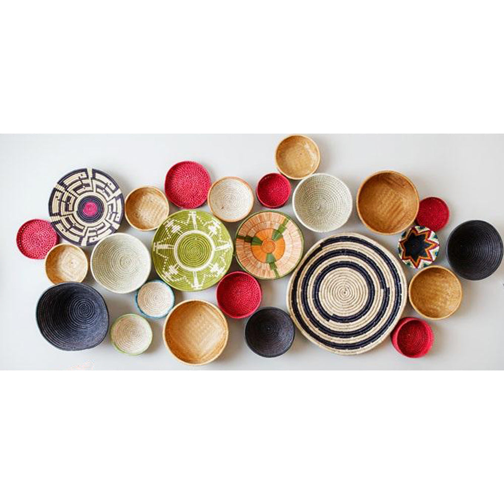 Woven African Basket/Wall art -MEDIUM- Spiral Red Aqua – Zambezi Craft